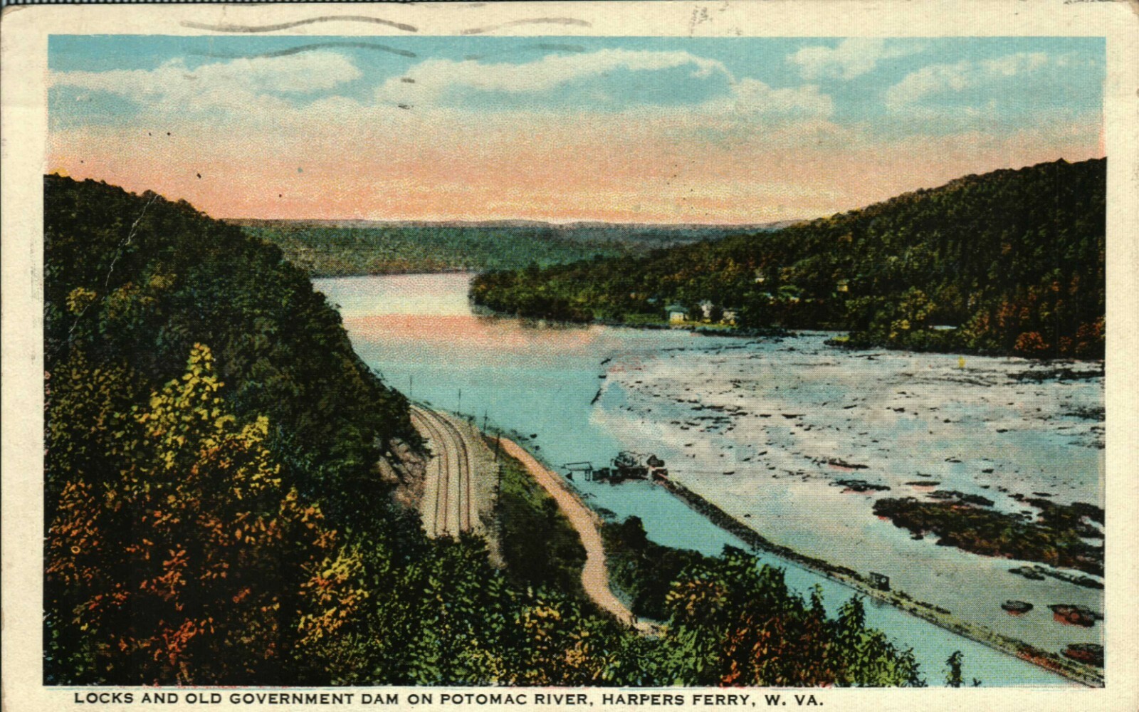 Postcard Locks and old government dam on Potomac River Harpers Ferry WV ...