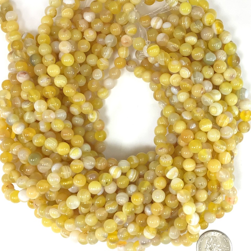 Natural Gold Yellow Stripe Agate Round Bead 15" Jewelry Making Gemstone ...