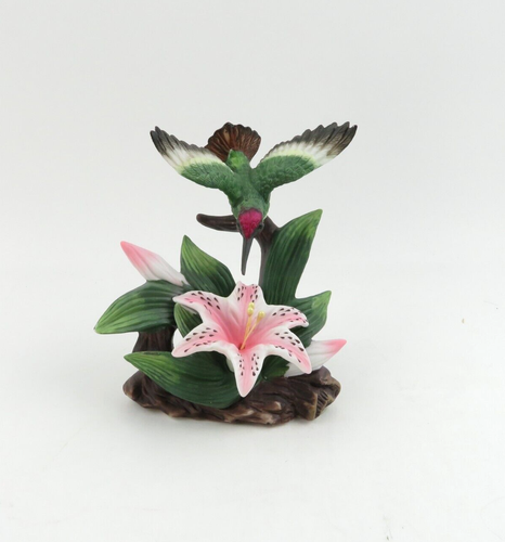 VTG Small Bisque Porcelain Hummingbird Figurine w/ Pink Hibiscus Flower ...