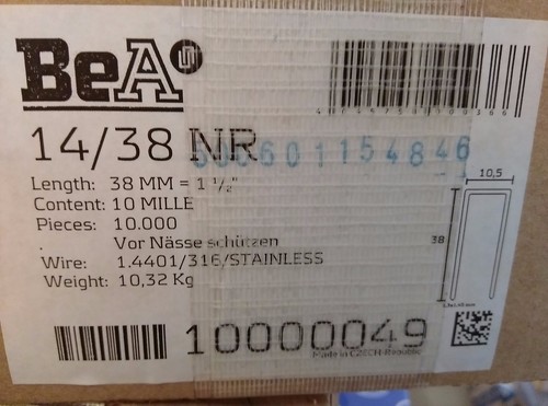 BeA 14/38 HEAVY DUTY MARINE GRADE STAINLESS STEEL STAPLES BOX 1,600 ...