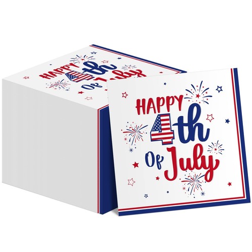 Sabary 100 Pieces 4th of July Napkins 3 Ply Patriotic Disposable ...