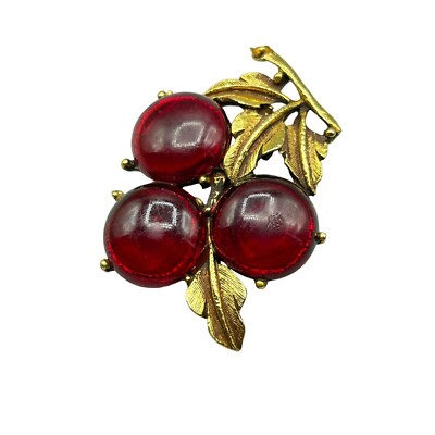Vintage Cherry Pin Brooch Red Cherries Fruit Berries Figural Costume ...