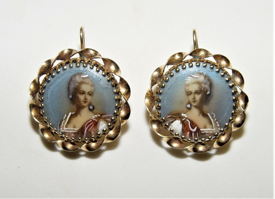 Antique Enamel Earrings 14K gold 30MM long | eBay