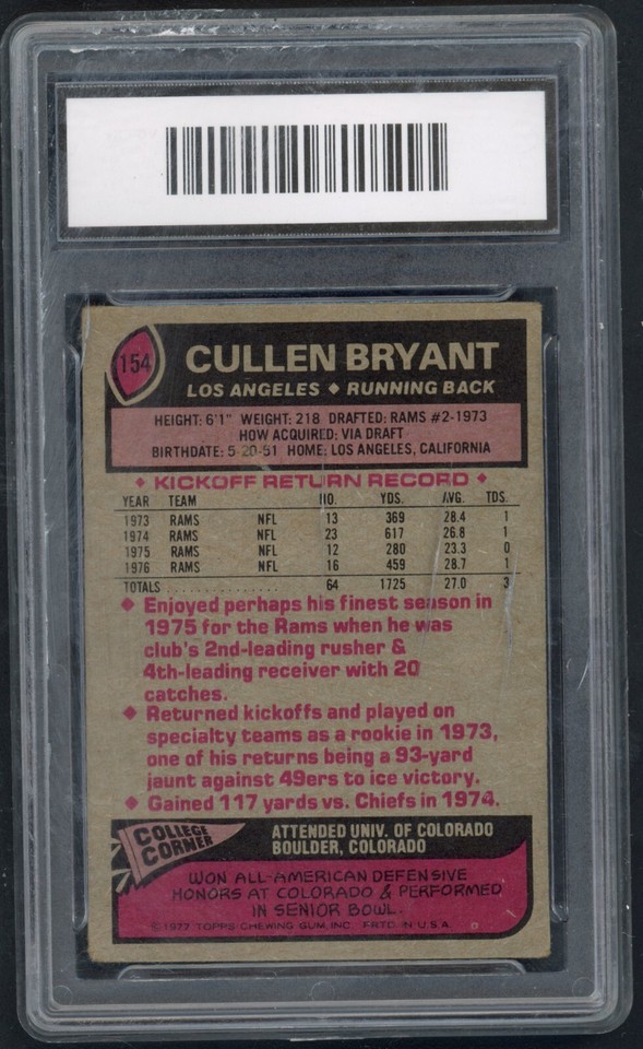 1977 Topps Cullen Bryant Los Angeles Rams #154 GMA 4 VG-EX | eBay