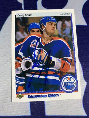 1990-91 Upper Deck Hockey Auto #21 Craig Muni Autograph Edmonton Oilers ...