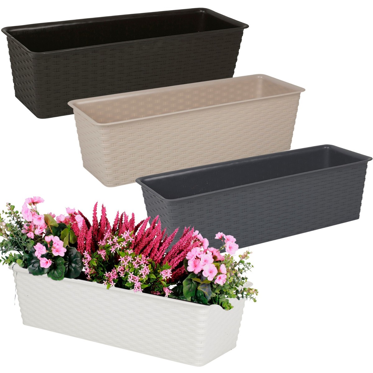 Rectangular Rattan Planter Grey & Buff Rattan Rectangular Trough