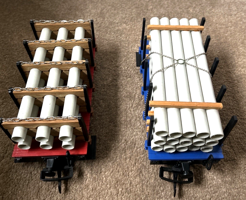 LGB G Scale Two Flat Freight Wagons w/ pipes very good condition no Box ...
