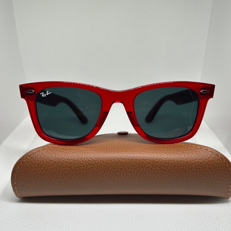 NEW Ray-Ban RB2140 Wayfarer Sunglasses 6614/56 Red on Transparent Grey ...