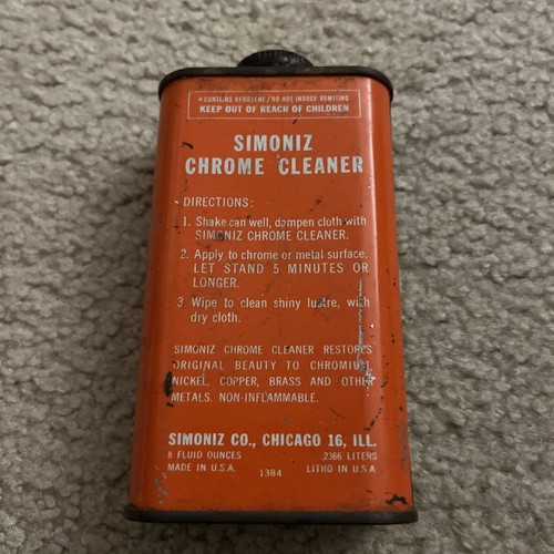 Vintage Simoniz Chrome Cleaner Advertising Metal 8 OZ Can 3/4 Full | eBay