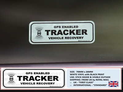 2 x TRACKER FITTED WINDOW STICKERS, GPS TRACKING, VEHICLE RECOVERY ...