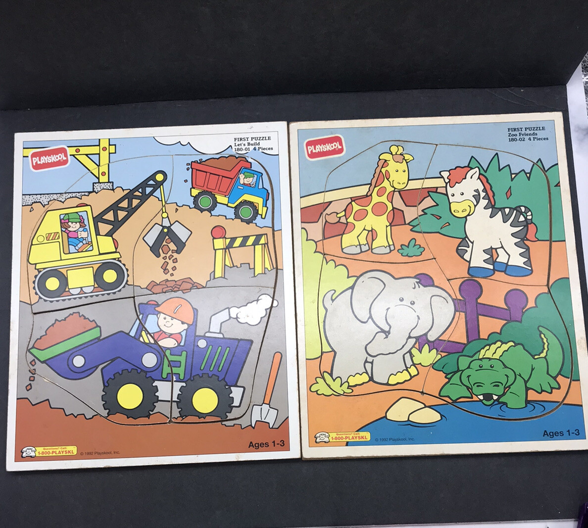 2 Playskool Puzzle ZOO & CONSTRUCTIONS Frame Tray Vintage💕 Boy | eBay