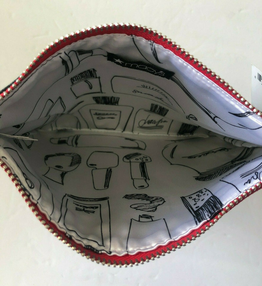 MAKE UP COSMETIC BAG CLUTCH POUCH BLACK RED CANVAS FAUX LEATHER | eBay