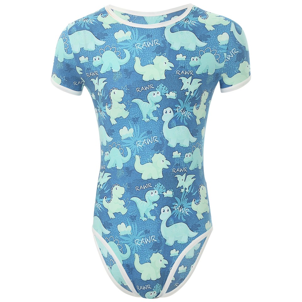 Mens Cartoon Print Sissy Bodysuit Sleepwear Short Sleeve Diaper Rompers ...