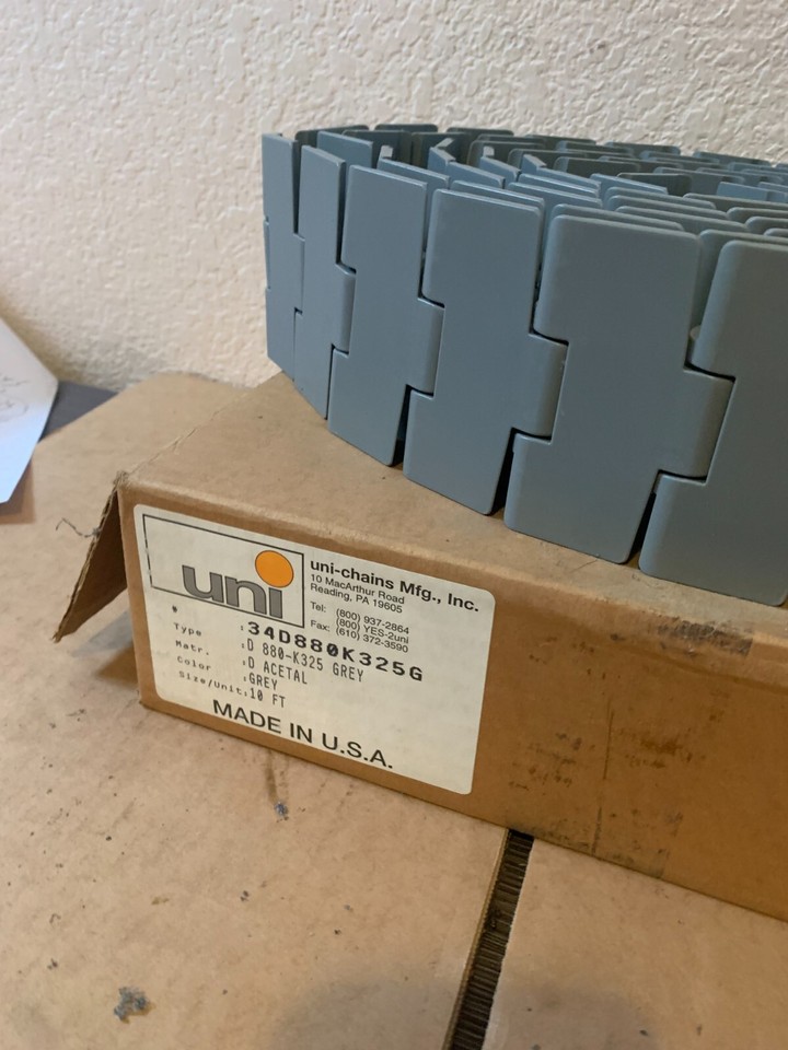 UNI CHAIN Conveyor Chain Series 34D880K325G 3.25" X 10FT Grey NEW IN ...