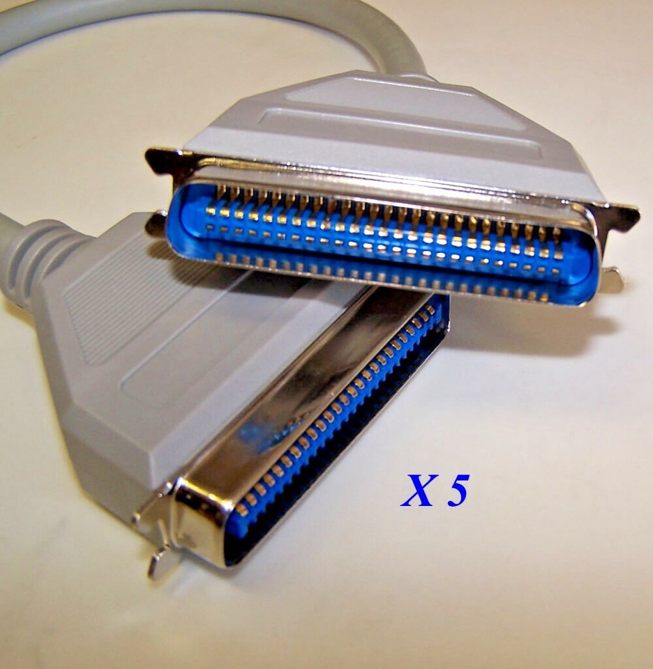 Lot 5 SCSI cable 50 Pin Centronics male- male 18" long 38 wires. Gray ...