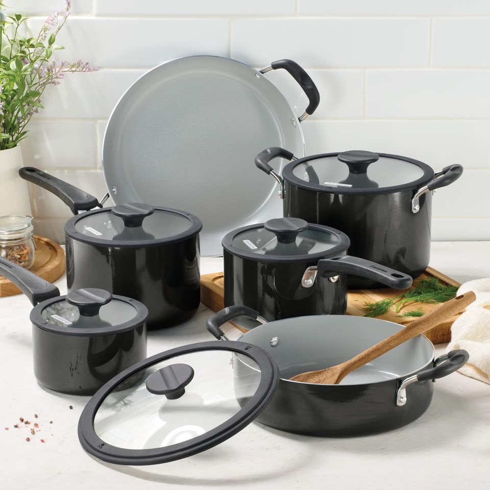 Ceramic Non Stick 11-Piece Nesting Pots and Pans Set with Lids ...