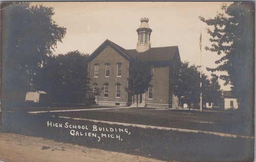 High School Building Galien Michigan MI 1900s Brick Cupola RPPC ...