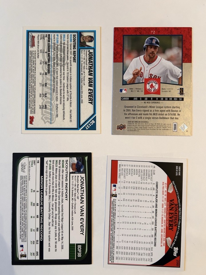 4-Baseball Cards- 07 Bo Chrome 08 UD Timeline, 010 Topps, and 08 BDP ...