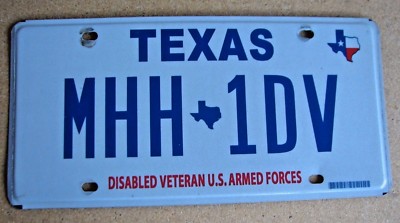 TEXAS DISABLED VETERAN LICENSE PLATE " MHH 1DV '' USA USMC ARMY USAF ...