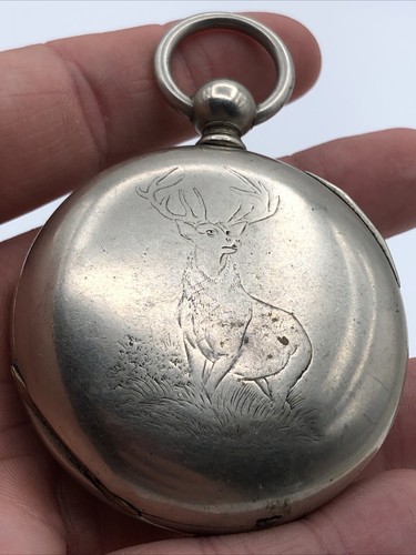 Vintage Antique Keystone? Deer Buck Engraved Silveroid Pocket Watch ...