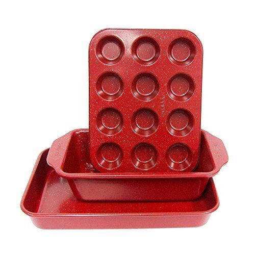 Toaster Oven 3pc Set (Baking, Loaf and Mini Muffin Pan 12 Cup) () Red ...
