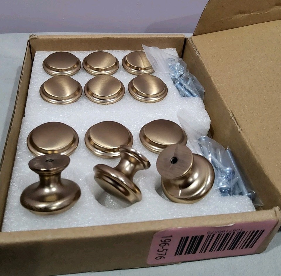 Brushed Gold Kitchen Cabinet Knobs Round Zinc Alloy Drawer Knobs 12 ...