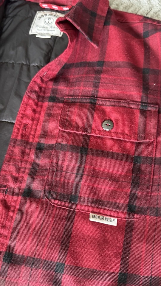 Iron & Resin Jacket Mens Small Red Checkered Coat Warm | eBay