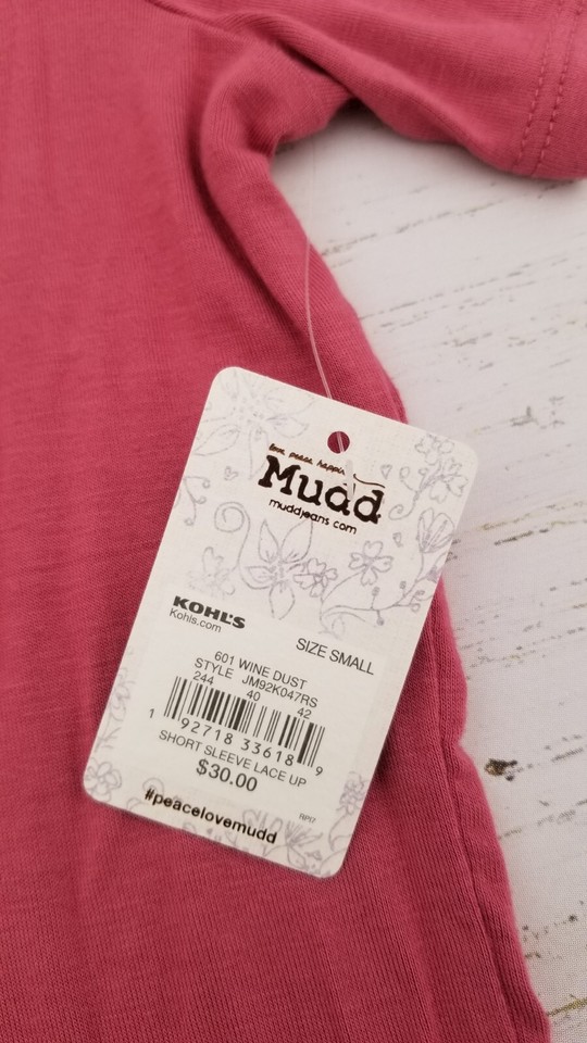 Mudd brand pink top, Juniors Size S short sleeve with crossing laces ...
