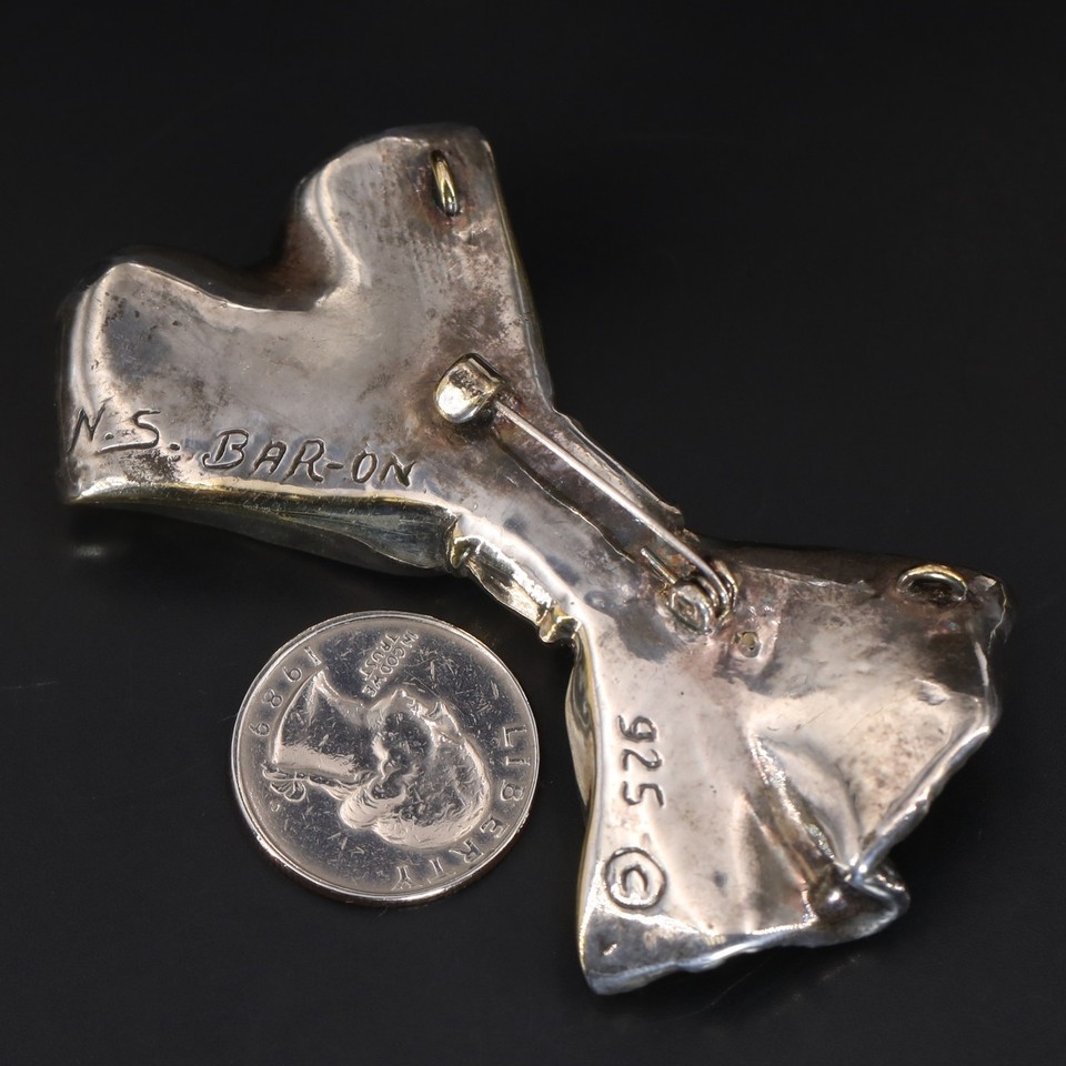 Sterling Silver - N.S BAR-ON Electroform Two-Tone Ribbon Bow Brooch Pin ...