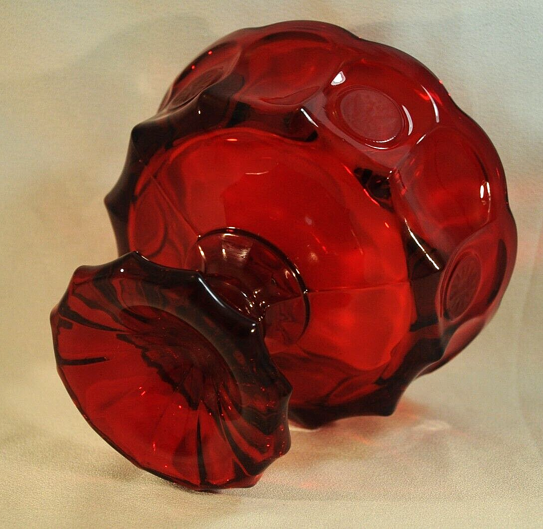 Vintage Fostoria Glass Ruby Red Coin Scalloped Fruit Bowl Compote Candy ...