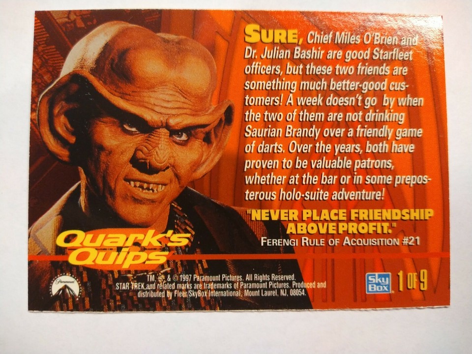 STAR TREK DEEP SPACE NINE PROFILES QUARK'S QUIPS INSERT CARD 1 NEW ...