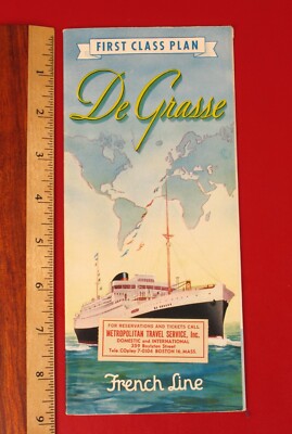 1950 SS DE GRASSE CRUISE 1ST CLASS PASSENGER PLAN CIE GLE FRENCH LINE ...