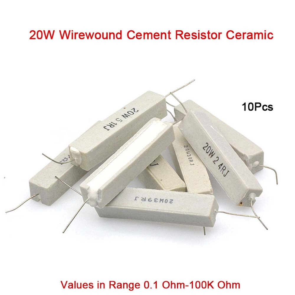10 Pcs Wirewound Cement Resistor 20W Ceramic 0.1Ohm - 100KOhm ...