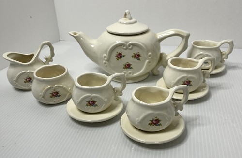 12-piece creme colored tea set with 3-rose floral pattern | eBay