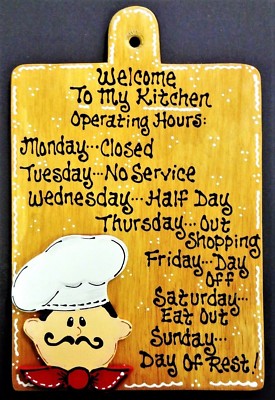 FAT CHEF Kitchen Operating Hours KITCHEN SIGN Cucina Bistro Wall Hanger ...