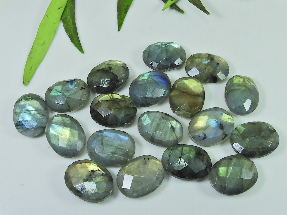 18Pcs 12X17MM Natural Labradorite Both Side Checker Cut Oval Loose ...