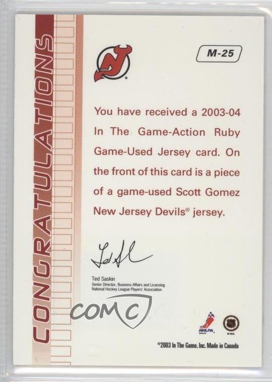 2003-04 ITG Action Game-Used Jerseys Ruby /500 Scott Gomez #M-25 | eBay