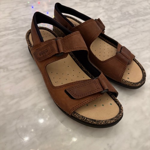 ECCO Cosmo Leather Comfort Sandals EU 42 Brown Adjustable Straps Cork ...