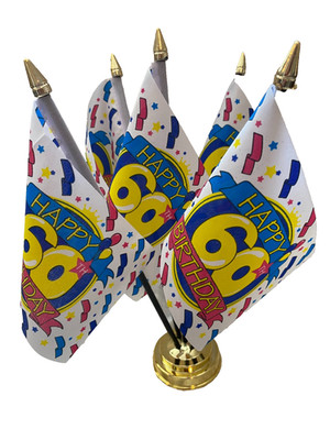 12" Tall Happy 60th Birthday Party 5 Flag Flags Desk Table Display ...