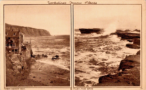 Yorkshire's famous places Filey the Brig, Robin Hood Bay postcard a90 ...
