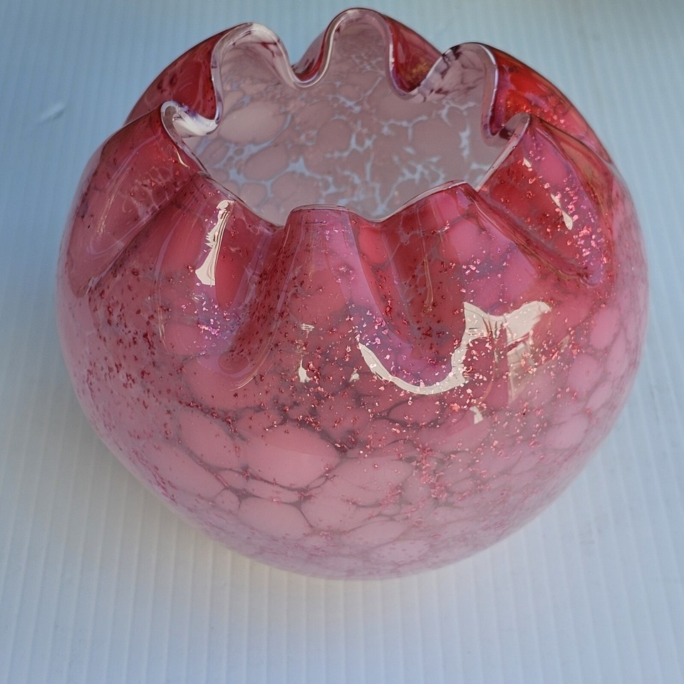 Gorgeous Circa 1900 Antique Pink Confetti Glass Rose Bowl w Metallic ...