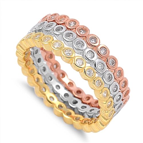 Sterling Silver 925 TRI-COLOR STACKABLE ETERNITY CLEAR CZ RINGS 2MM ...