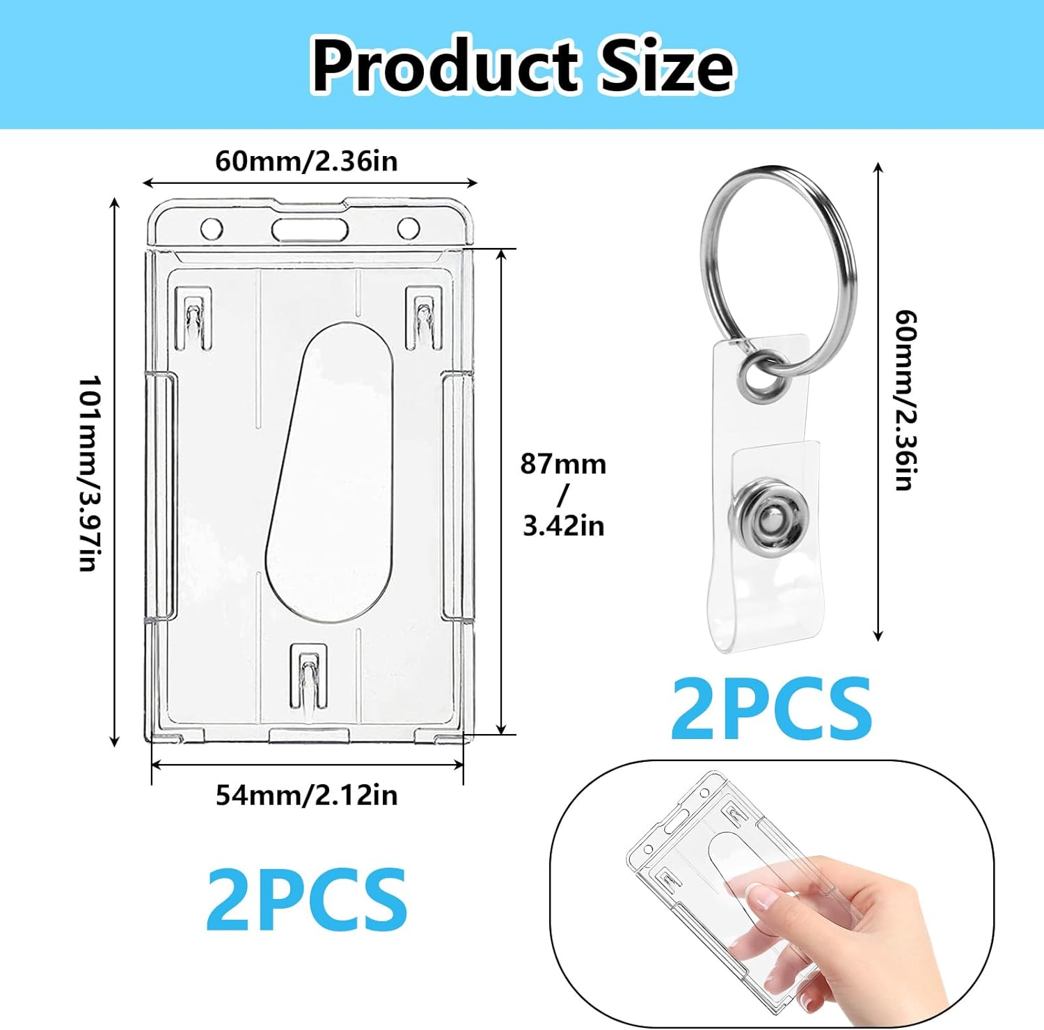 2 Pezzi Porta Badge Da Collo Trasparente, Porta Tessera Badge Rigido ...