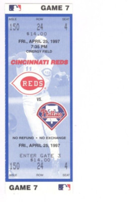 1997 Reds vs Phillies Ticket: Ed Taubensee HR/Deion Sanders Triple ...