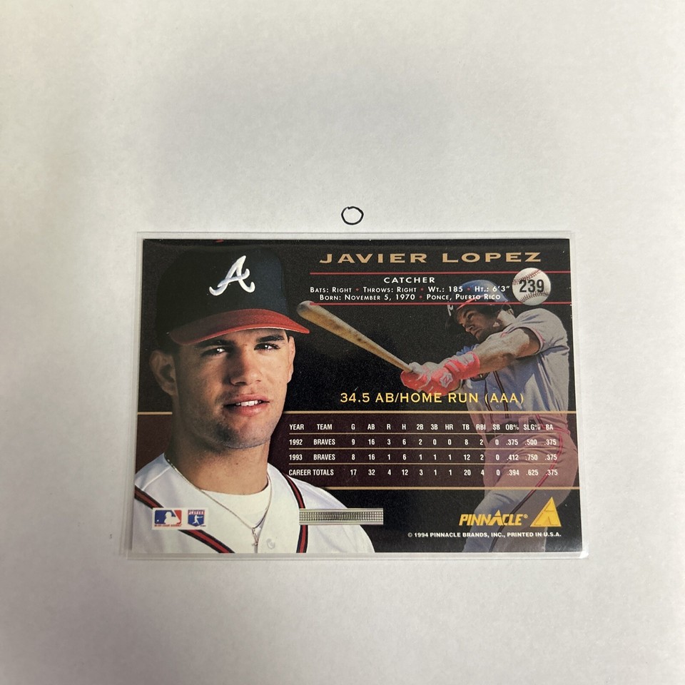 1994 Pinnacle Rookie Prospect Javier Lopez Card #239 Braves | eBay