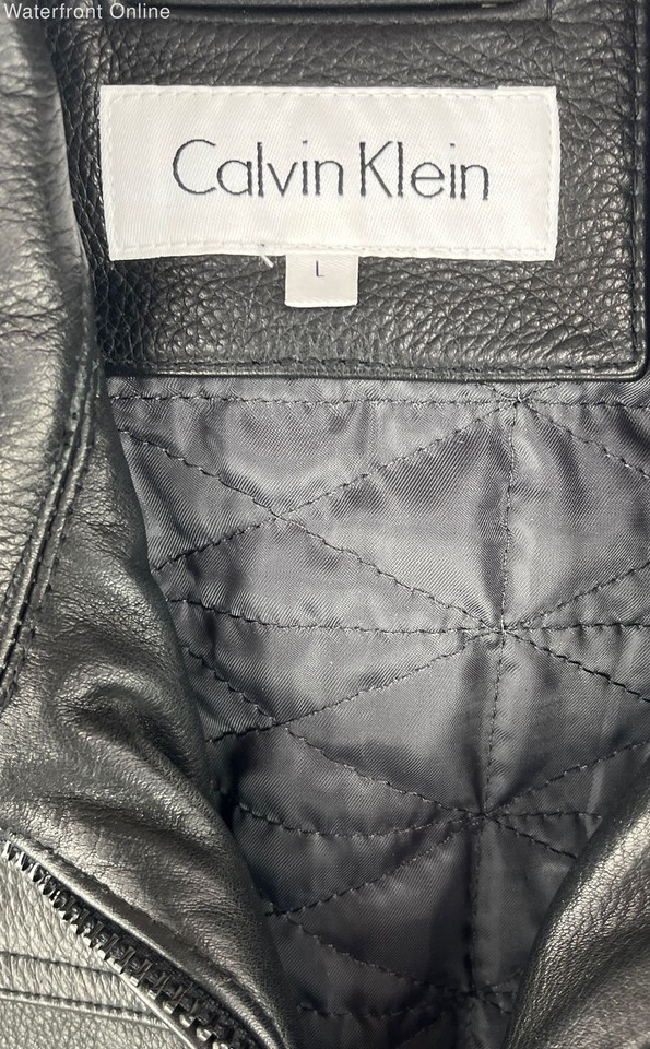 Calvin Klein Men's Black Leather Lined Bomber Jacket Black Size L | eBay
