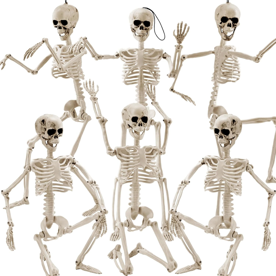 6 Pcs Halloween Skeleton Decorations, 16" Full Body Posable Skeletons ...