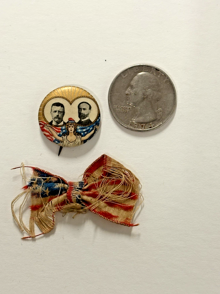 TEDDY ROOSEVELT CHARLES FAIRBANKS JUGATE 1904 PRESIDENTIAL CAMPAIGN PIN ...