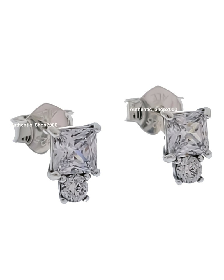 New 100% Authentic PANDORA 925 Sparkling Round & Square Stud Earrings ...