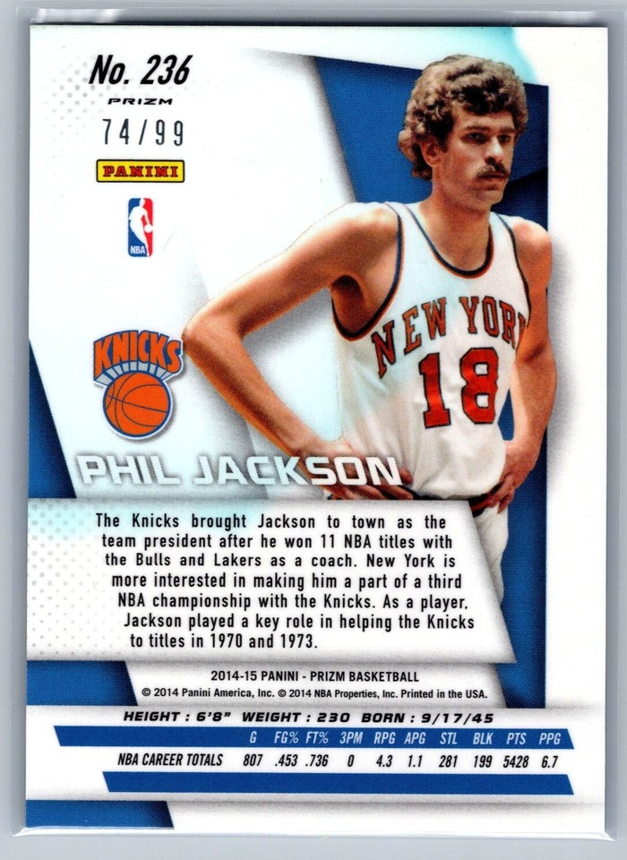 /99 2014-15 Panini Prizm Blue Prizm #236 Phil Jackson - HOF NM-MT ...